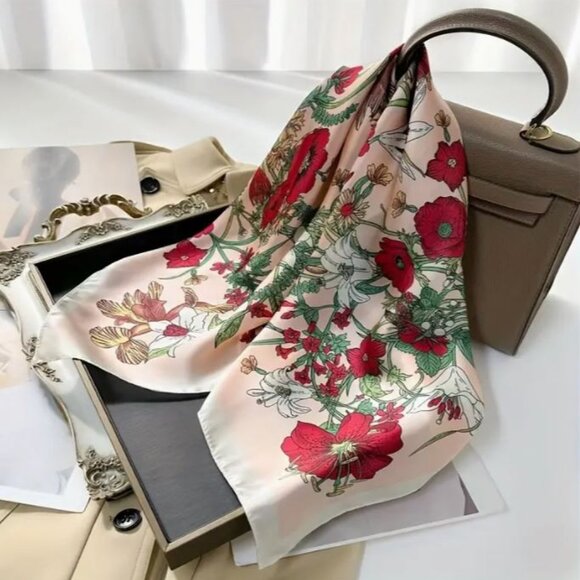 Accessories | New Designer Inspired Lush Pink Floral Silk Scarf | Poshmark